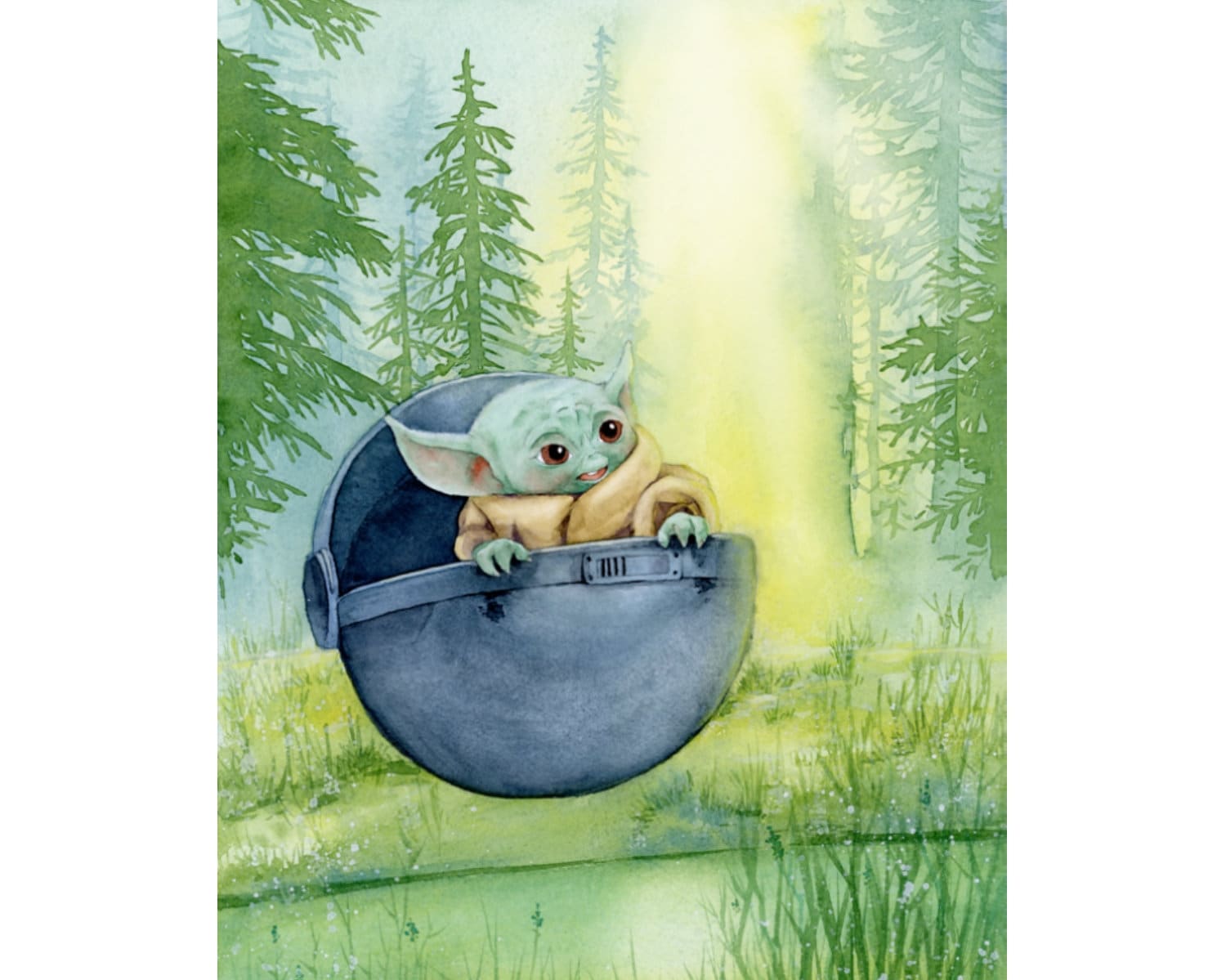 Grogu in Hover Pram Art Print Baby Yoda Watercolor Painting Grogu ...