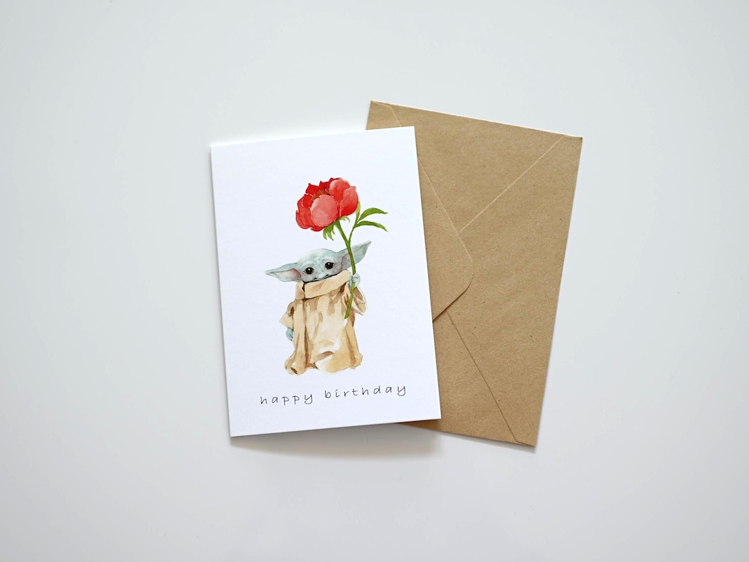 Grogu Happy Birthday Card: Baby Yoda Floral Greeting Card, the ...