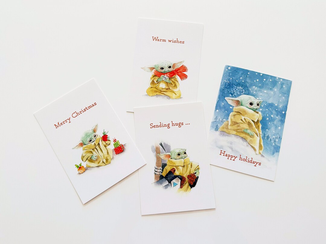 Baby Yoda Holiday Card Set | Grogu Christmas Cards | Blank on Reverse ...