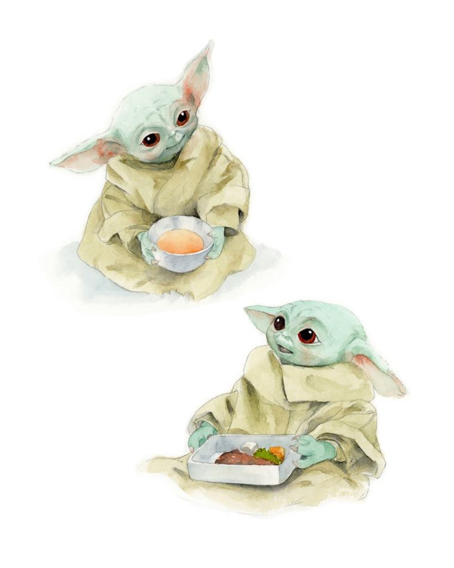 Grogu Eating Art Print Baby Yoda, the Mandalorian, Star Wars Poster ...