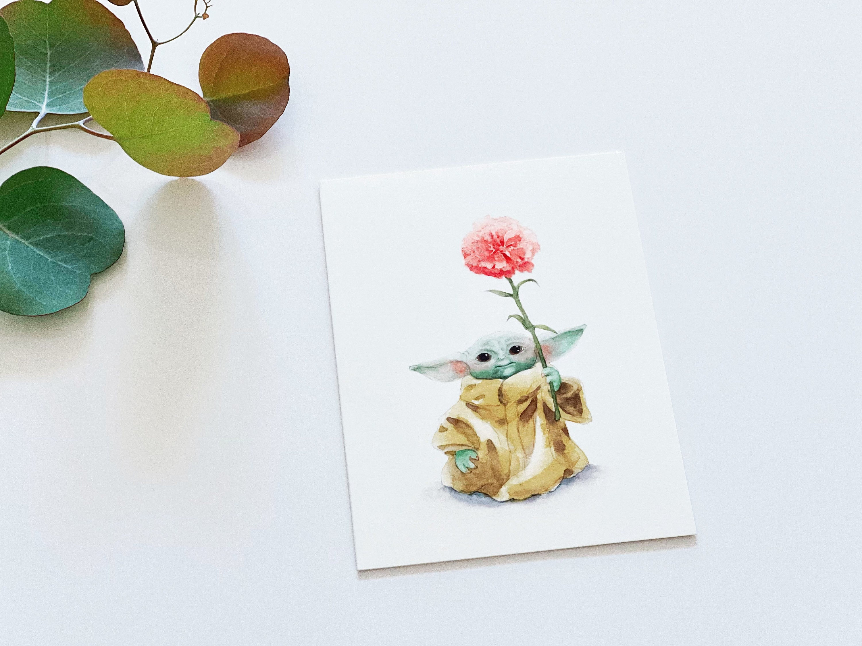 Grogu and Pink Carnation Greeting Card Baby Yoda and Flower - Etsy