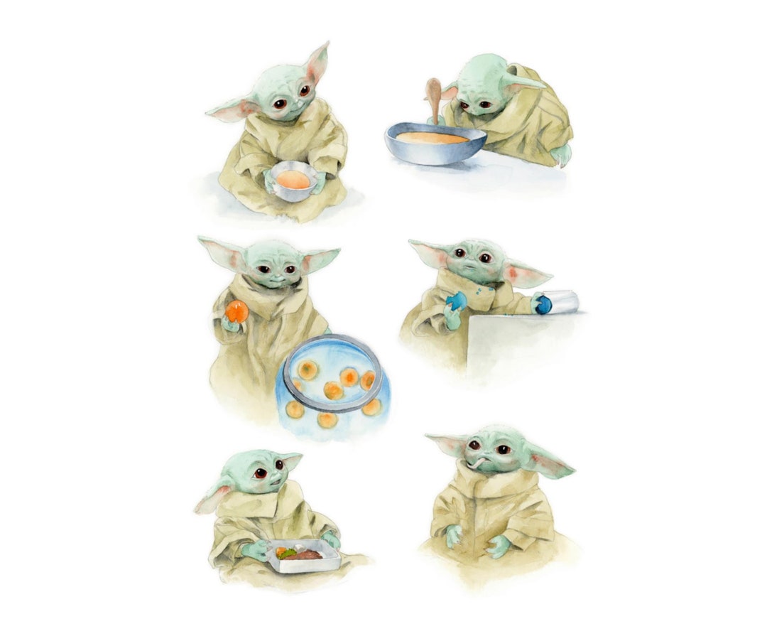 Grogu Eating Art Print Baby Yoda Watercolor Painting the Mandalorian ...