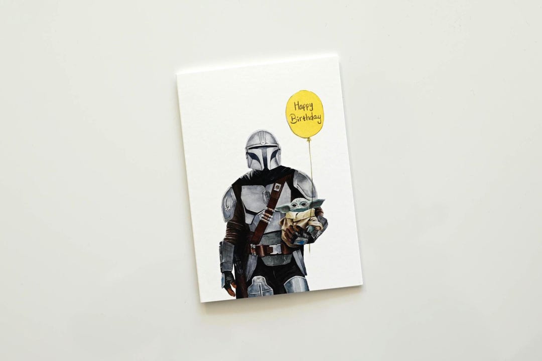 Grogu and Mandalorian Happy Birthday Card: Baby Yoda Fan Art Gift - Etsy