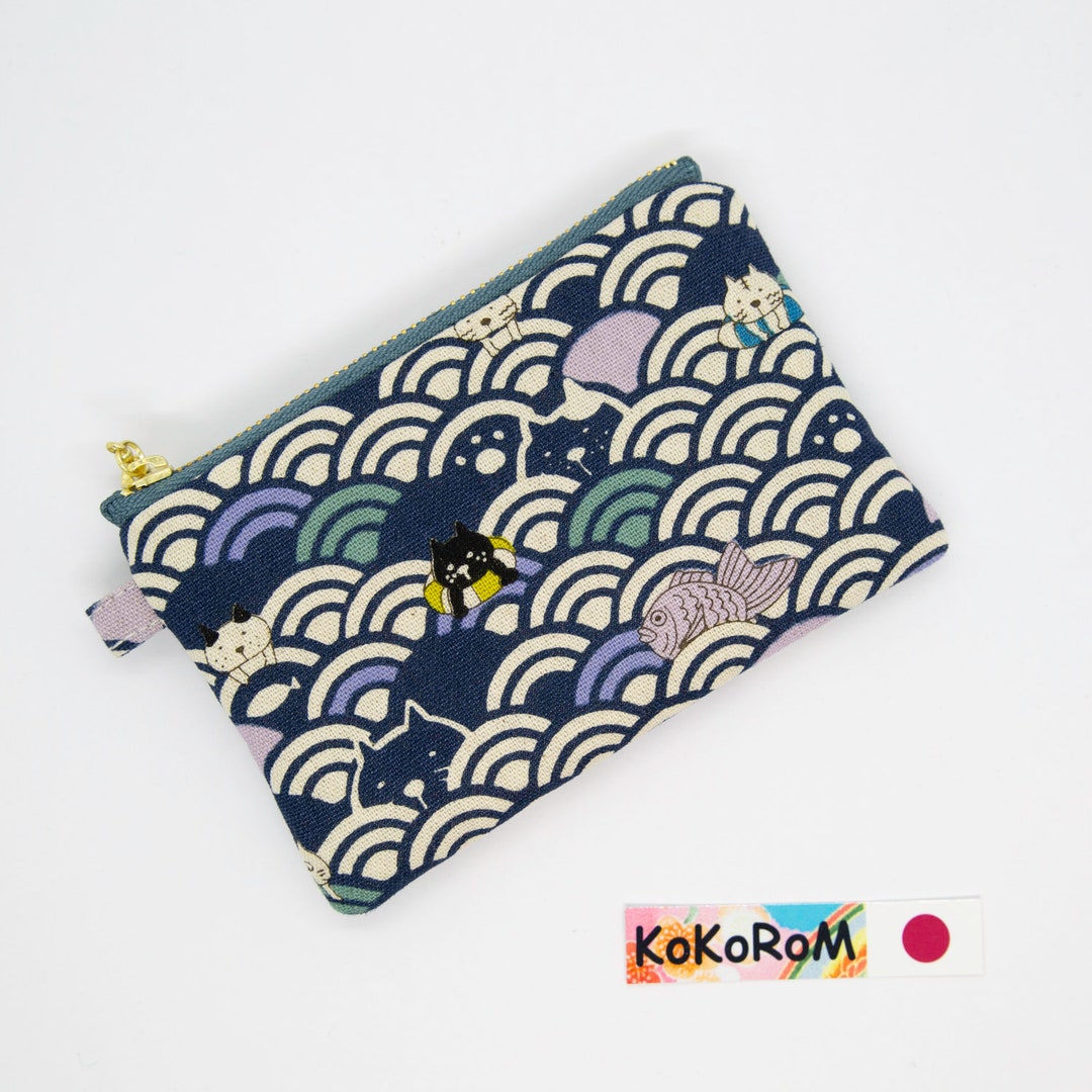 Japanese Seigaiha Cat NAMI-NEKO Flat Pouch / Kawaii Handmade - Etsy