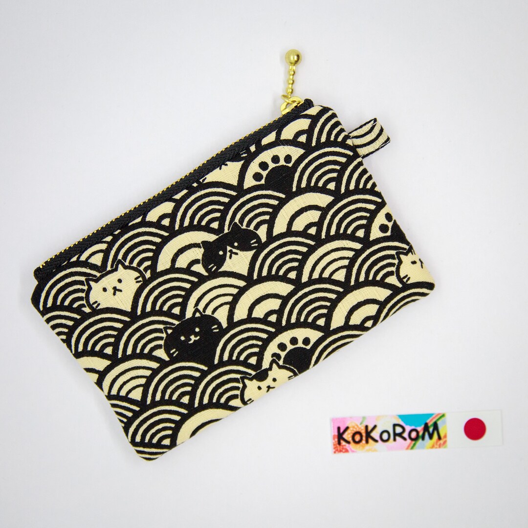 Japanese Seigaiha Cat NAMI-NEKO Padded Flat Pouch / Kawaii Handmade ...