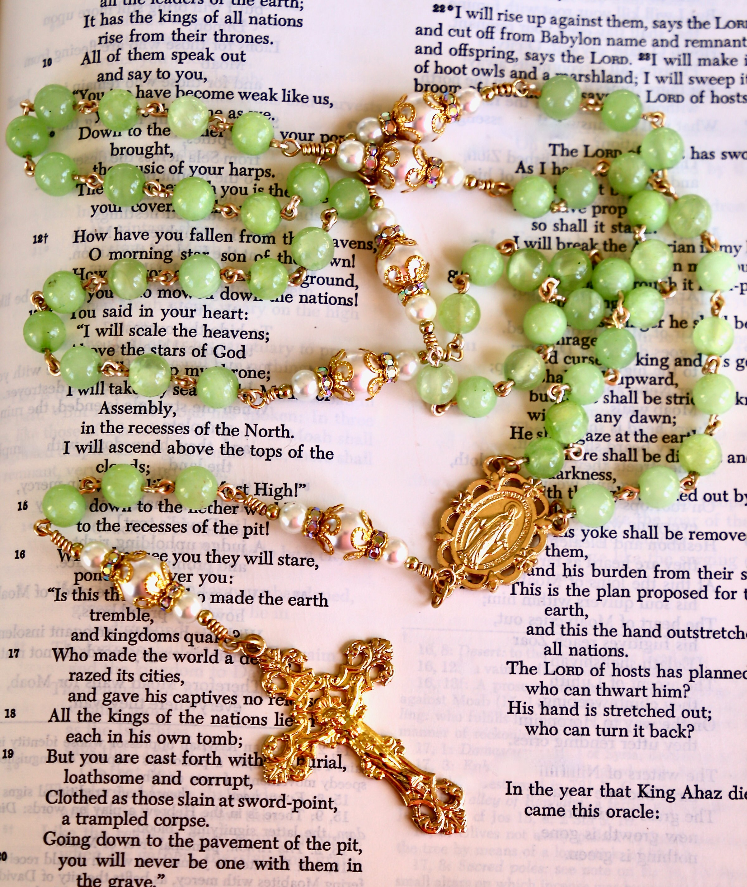 Green Flower Jade, Catholic Rosary, MOTHER'S DAY, Silver-plated, Large ...