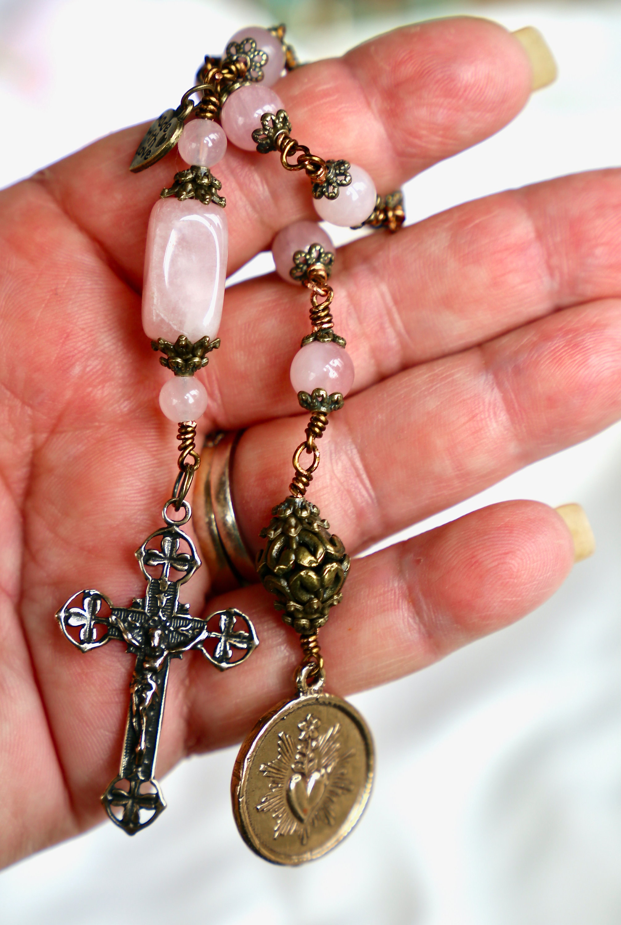 Rose Quartz Catholic Pocket Rosary Travel Rosary Pink - Etsy