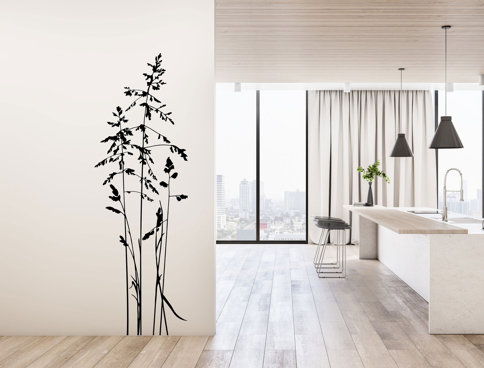 Sticker/sticker Grasses Stalks Window Film Door Film Glass Decor Glass ...