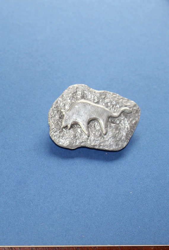 Vintage E Vincent 1989 Pewter Plains Buffalo Brooch o… - Gem