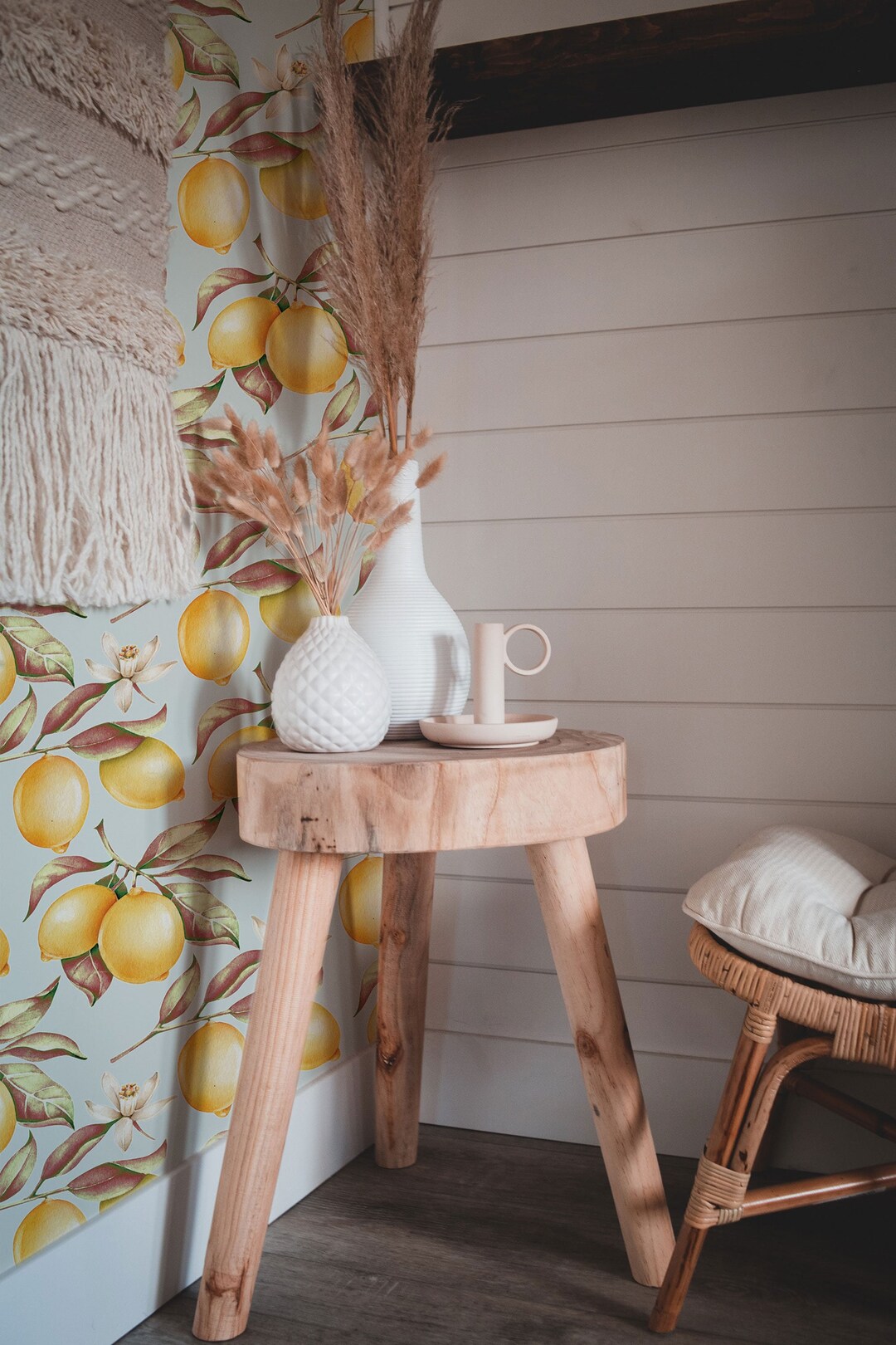 Baby Blue Lemons Removable Wallpaper, Tropical Fruits, Modern Bohemian ...