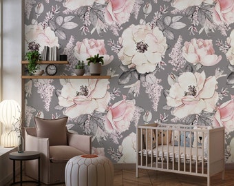 Dusty Rose Wallpaper Vintage Floral Nursery Wallpaper - Etsy