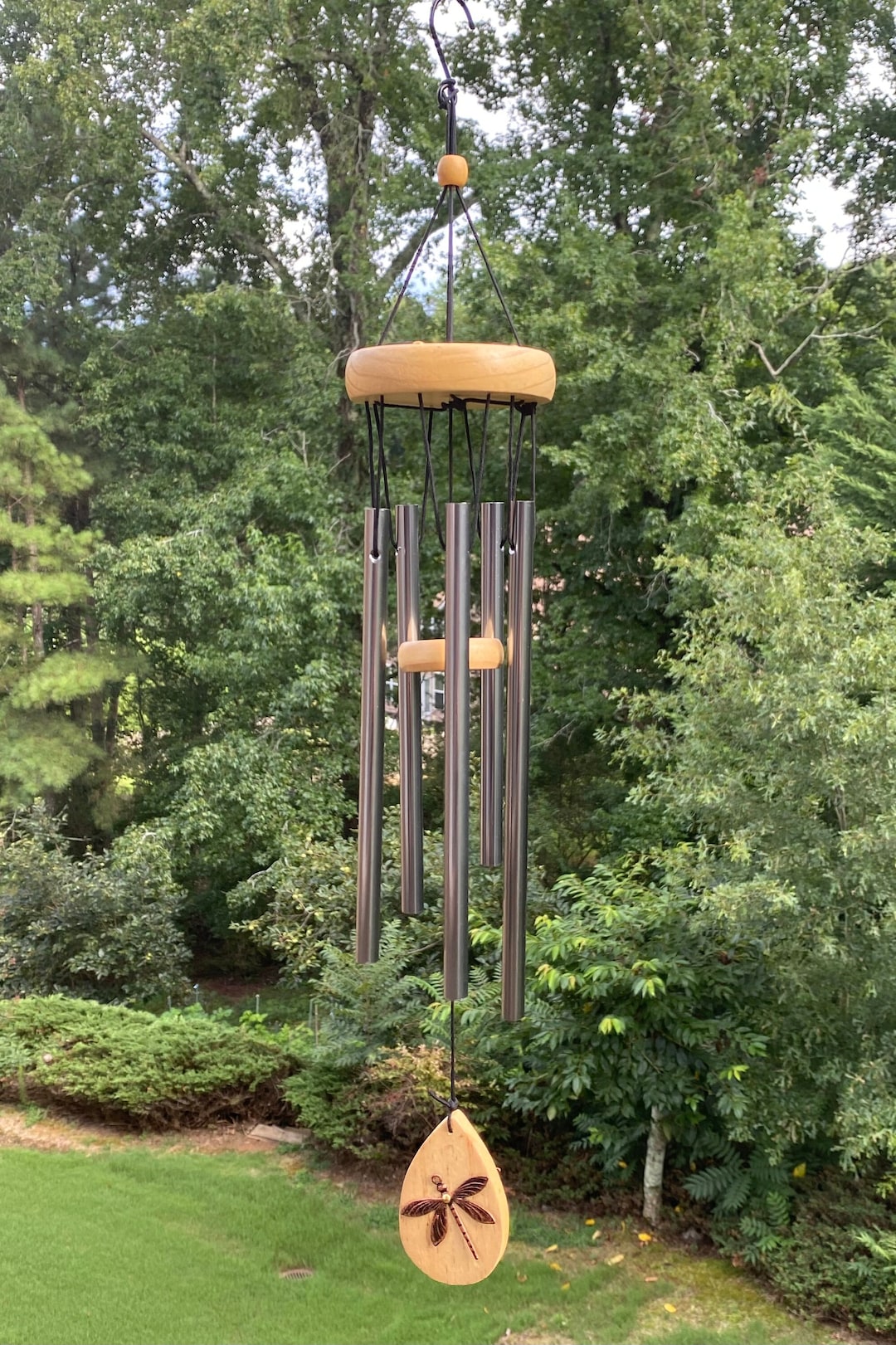 Joyous Wind Chimes, 21 Inch Silver Cute Wind Chime W/dragonfly on the ...