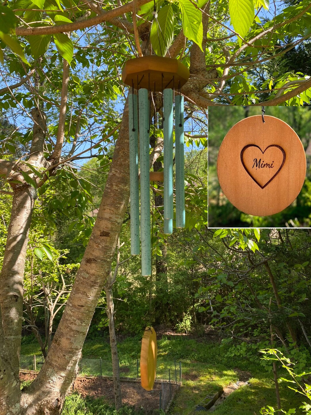 Personalized Blue Wind Chime: 24 Inch Copper Tubes, Custom Engraving - Etsy