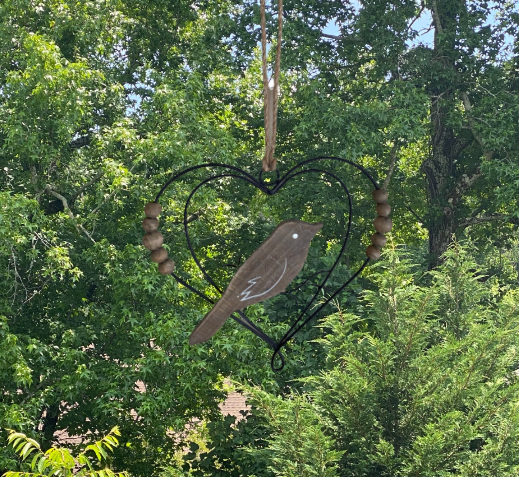 Bird Metal Wall Decor Wooden Bird in Metal Heart. Art Design - Etsy