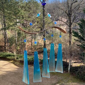 Joyous Wind Chimes, 19 Inch Light Blue Glass Handmade Wind Chime, the ...