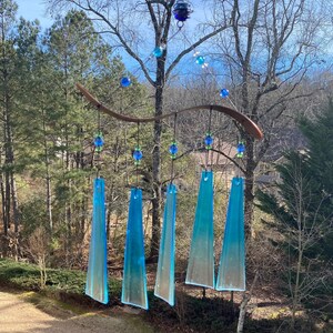 Joyous Wind Chimes, 19 Inch Light Blue Glass Handmade Wind Chime, the ...