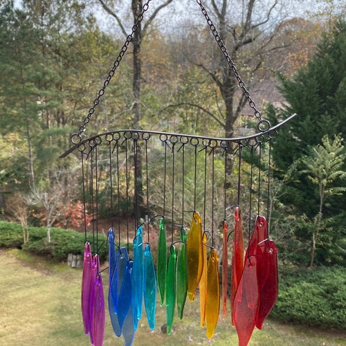Rainbow Glass Spiral Wind Chimes Jules Tones - Etsy
