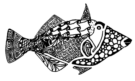 Zentangle Checker Fish Rubber Stamp | Etsy