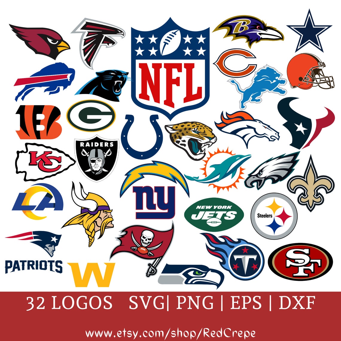 NFL Svg 32 NFL Logos Svg Nfl Football Logos Bundle Nfl | Etsy