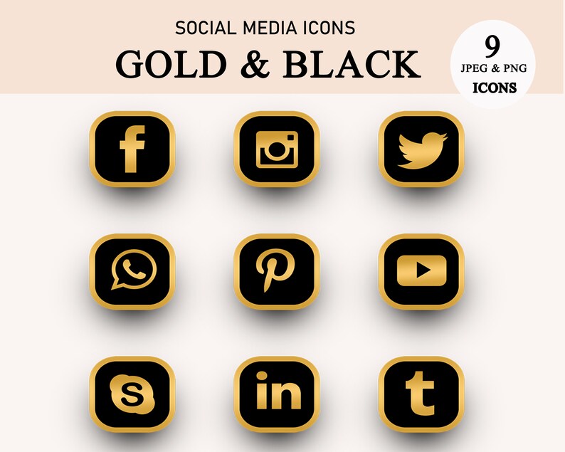 Gold Social Media Icons Luxury Icon Packs PNG SVG - Etsy