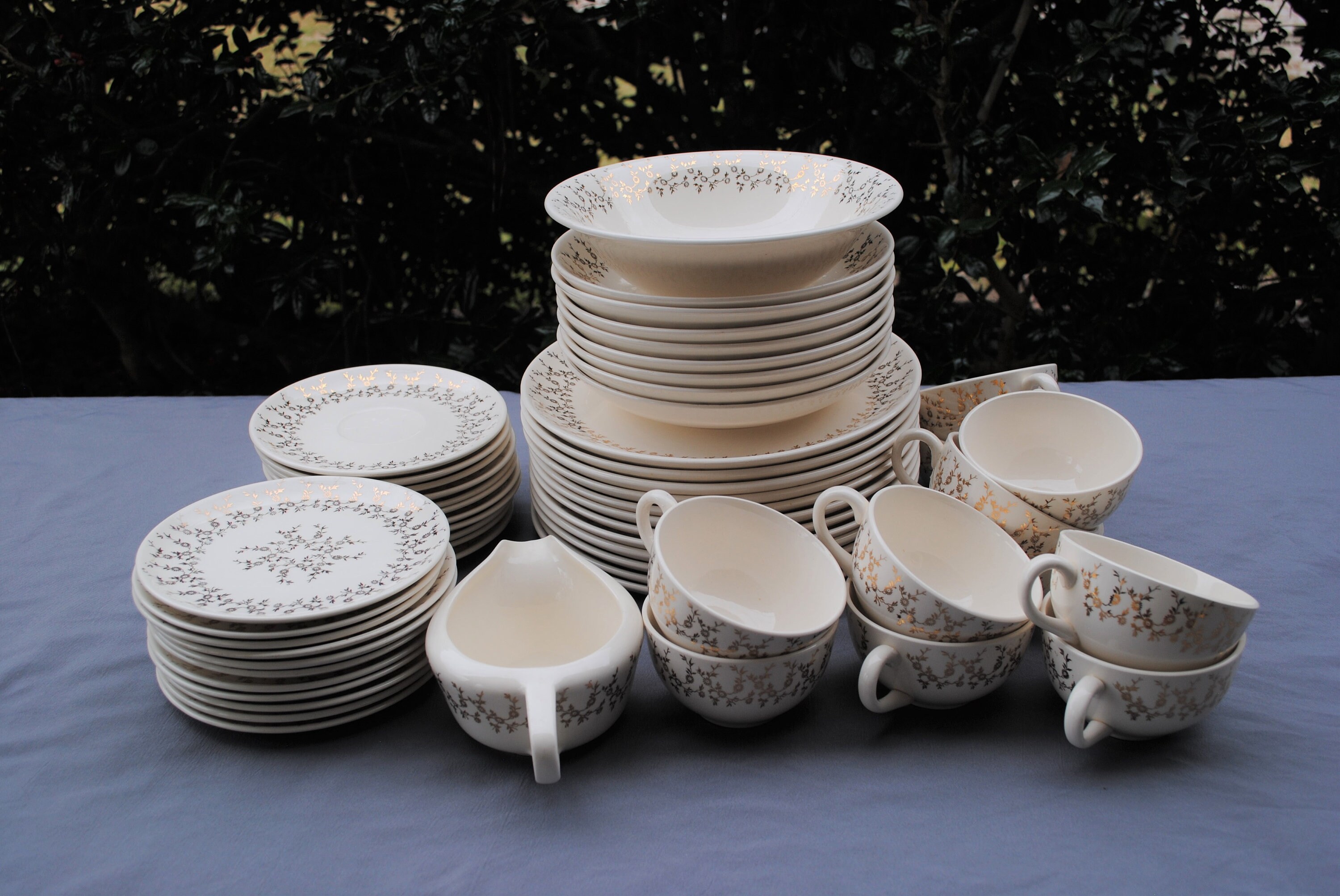 French Saxon China Set 22KT Gold Design Damask Trim - Etsy