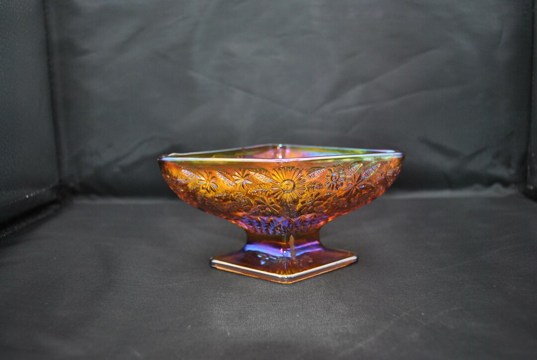 Amber Carnival Glass Compote - Indiana Glass Pineapple & Floral Footed ...