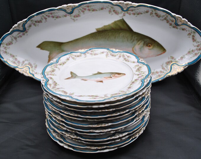 Antique L Straus & Sons Carlsbad Austria Fish Platter and 12 Plates ...