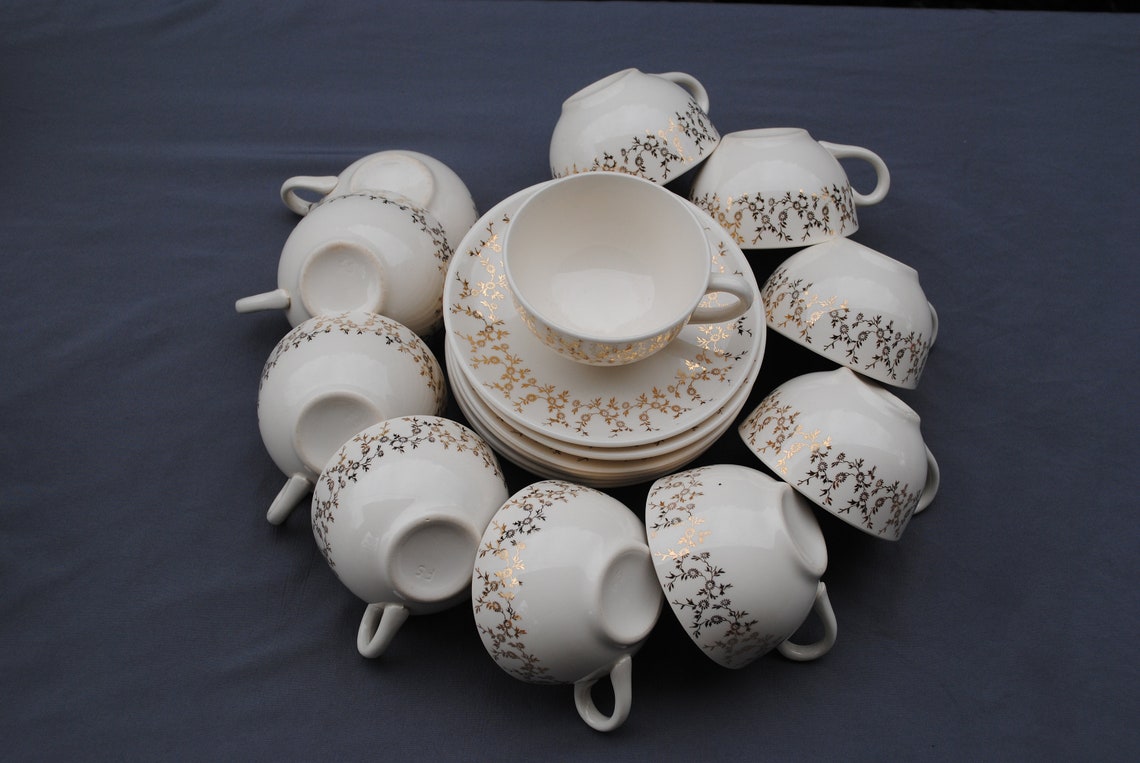 French Saxon China Set 22KT Gold Design Damask Trim - Etsy