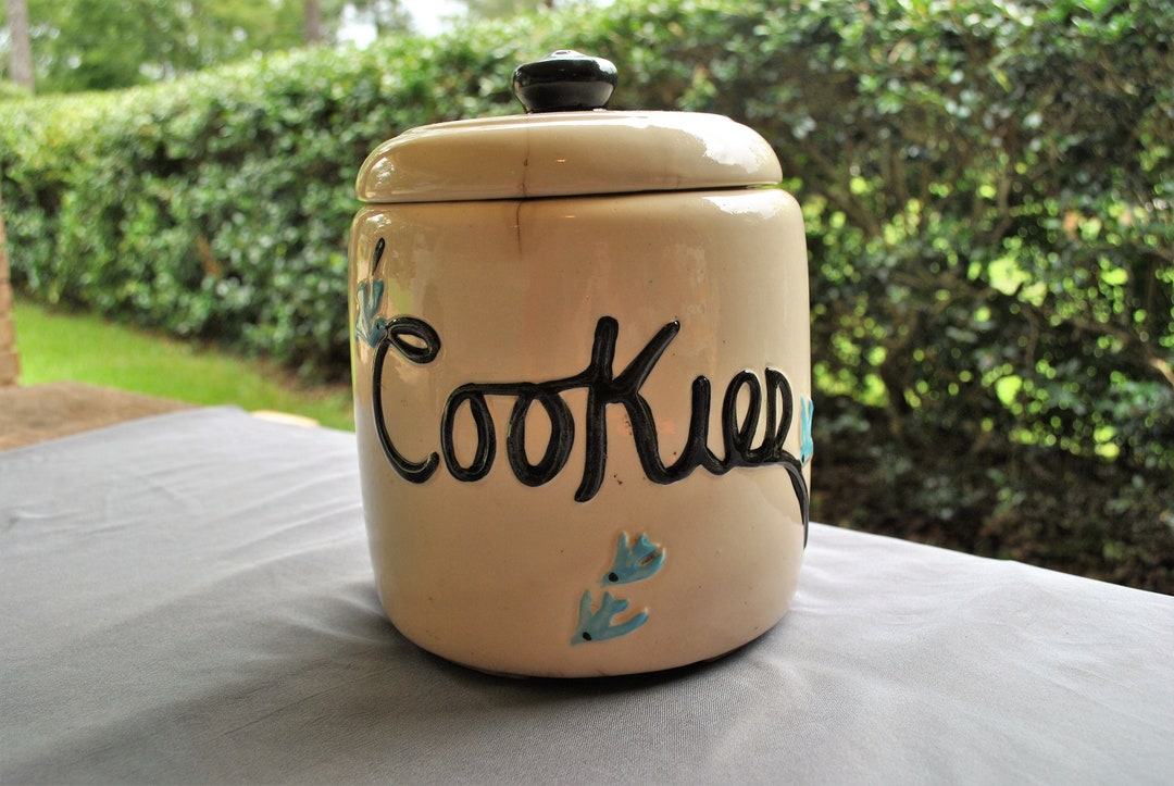 Vintage Ceramic Cookie Jar With Lid Blue Birds - Etsy