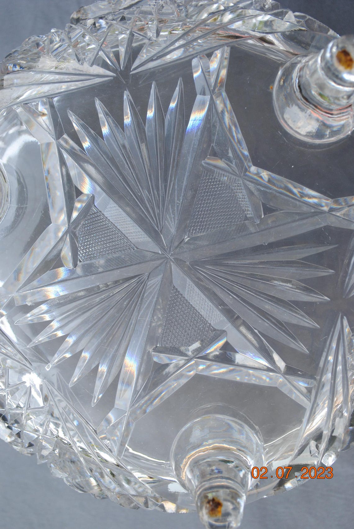 American Brilliant Cut Glass 8” Three Footed Bowl - Fan & Hobstar ...