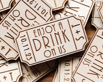 Love Heart Drinks Tokens // Wedding Couple Initials and Date. | Etsy