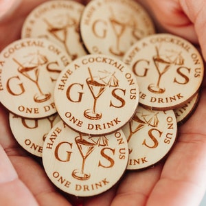 Wedding Drinks Tokens / Have a Cocktail on Us / Wedding Day Initials ...