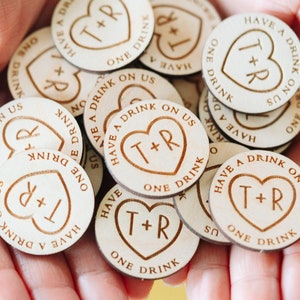 Love Heart Drinks Tokens // Wedding Couple Initials and Date. Have a ...