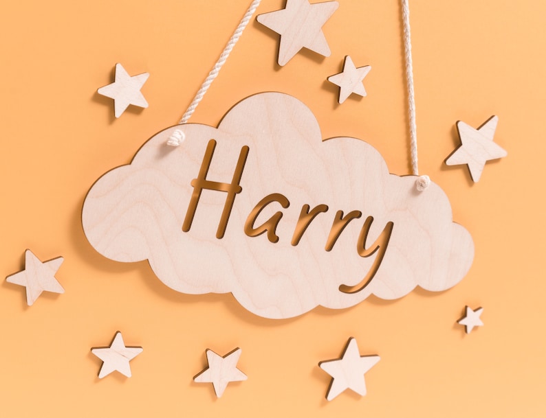 Cloud and Stars Personalised Childs Name Bedroom or Nursery - Etsy UK