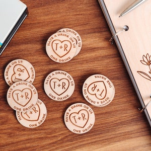 Love Heart Drinks Tokens // Wedding Couple Initials and Date. Have a ...