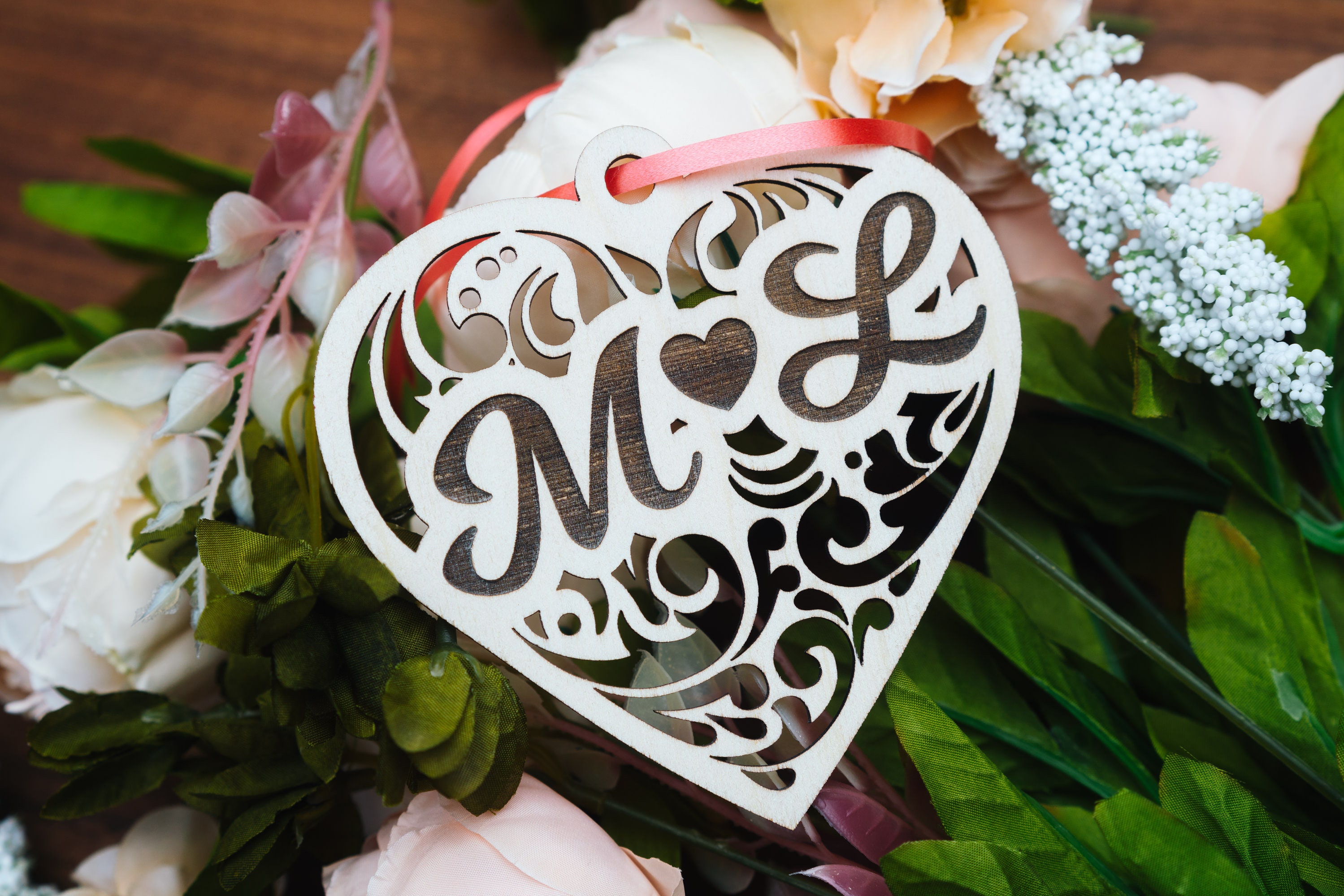 Heart Shaped Decorative Personalised Ornament, Wooden Engraved With a ...