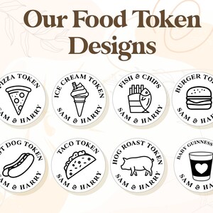 Food Tokens for Wedding & Parties | Ice Cream Pizza Fish Chips Burger ...