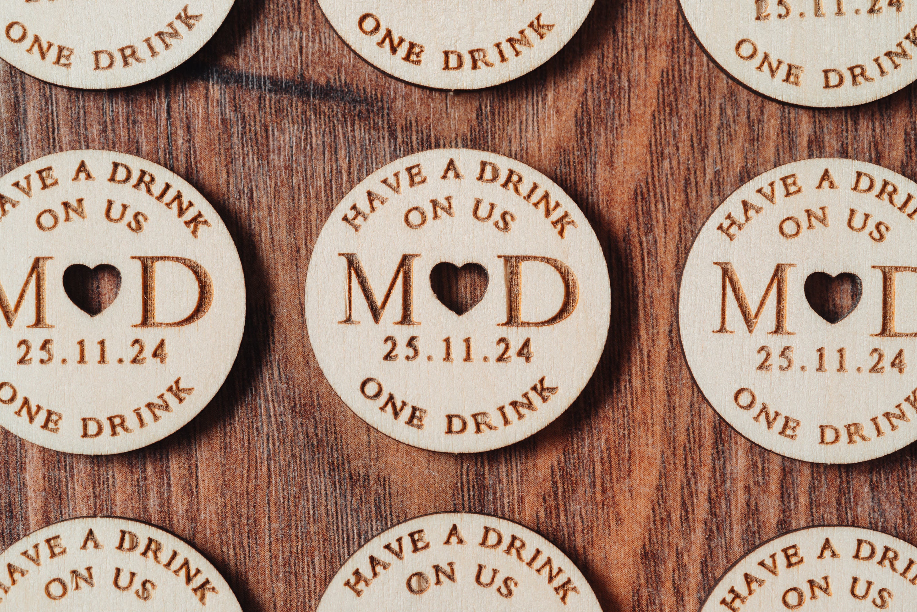 Wedding Drinks Tokens // Wedding Day Couple Initials and Date. - Etsy