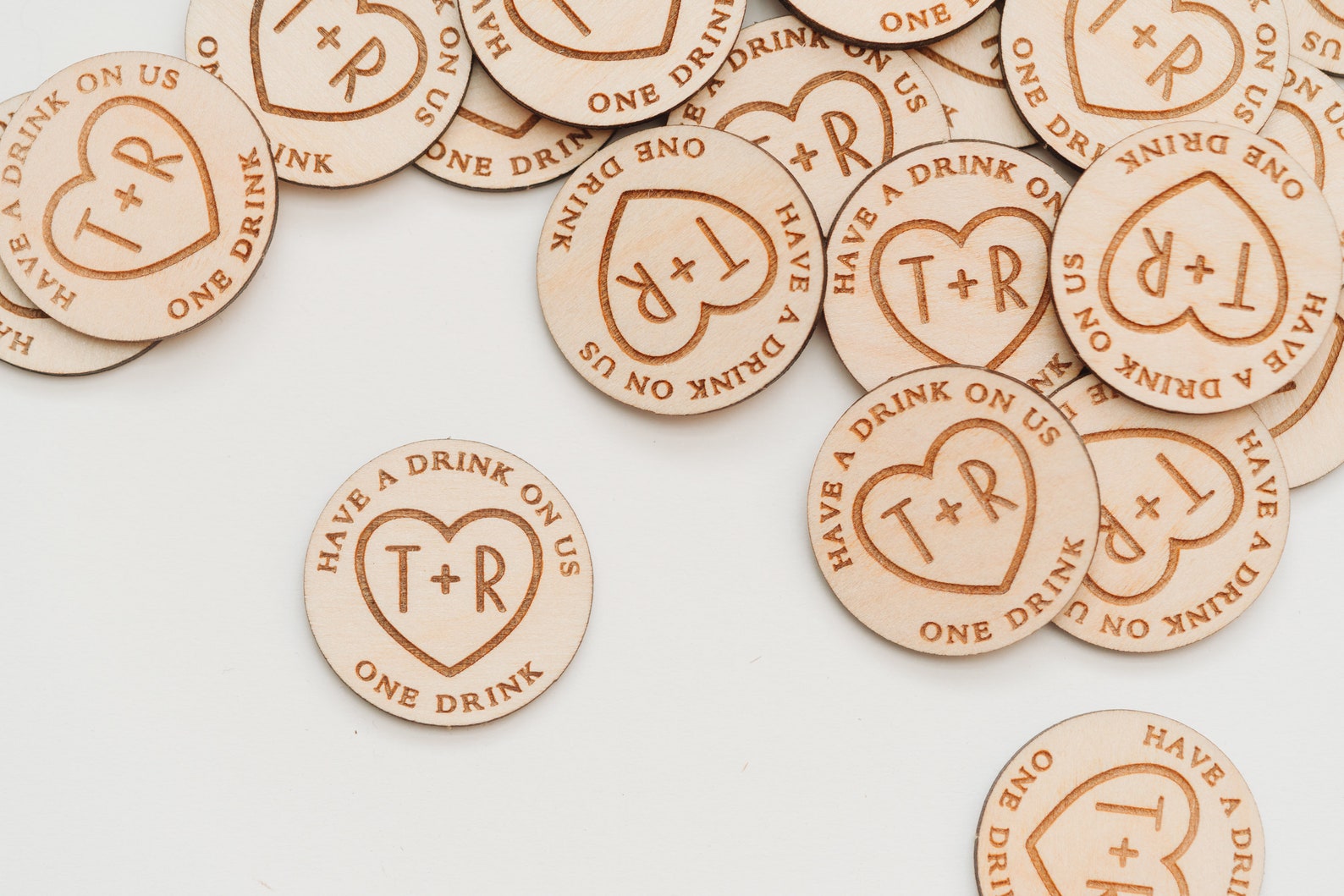 Love Heart Drinks Tokens // Wedding Couple Initials and Date. | Etsy