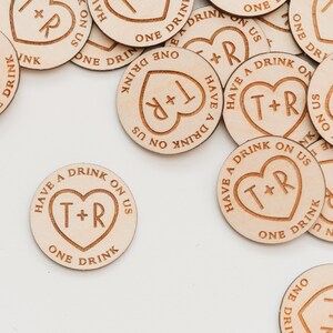 Love Heart Drinks Tokens // Wedding Couple Initials and Date. Have a ...