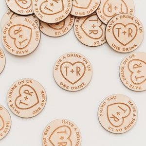 Love Heart Drinks Tokens // Wedding Couple Initials and Date. Have a ...