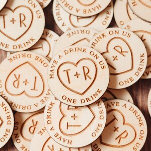 Love Heart Drinks Tokens // Wedding Couple Initials and Date. Have a ...