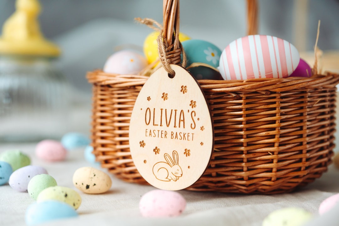 Easter Bunny and Basket Name Tag Easter Hunt Easter Keepsake Ornament ...