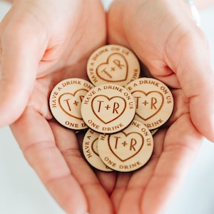 Love Heart Drinks Tokens // Wedding Couple Initials and Date. Have a ...