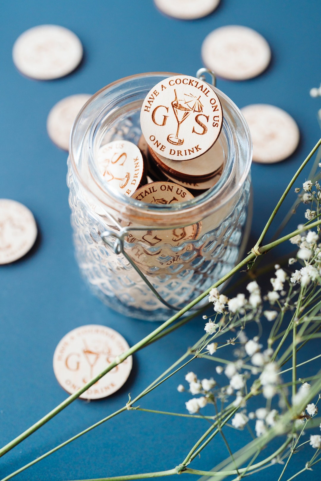 Wedding Drinks Tokens / Have a Cocktail on Us / Wedding Day Initials ...