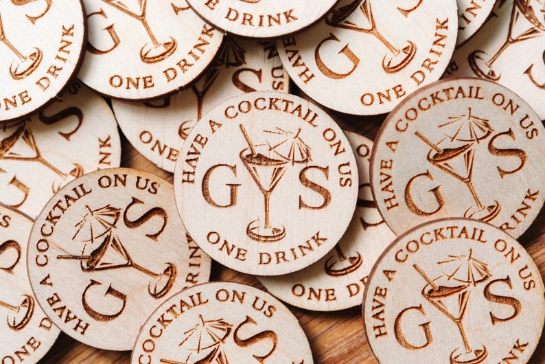 Personalised Cocktail Drinks Token | Wedding Drinks Tokens | Free Drink ...