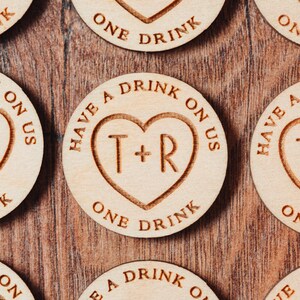 Love Heart Drinks Tokens // Wedding Couple Initials and Date. Have a ...