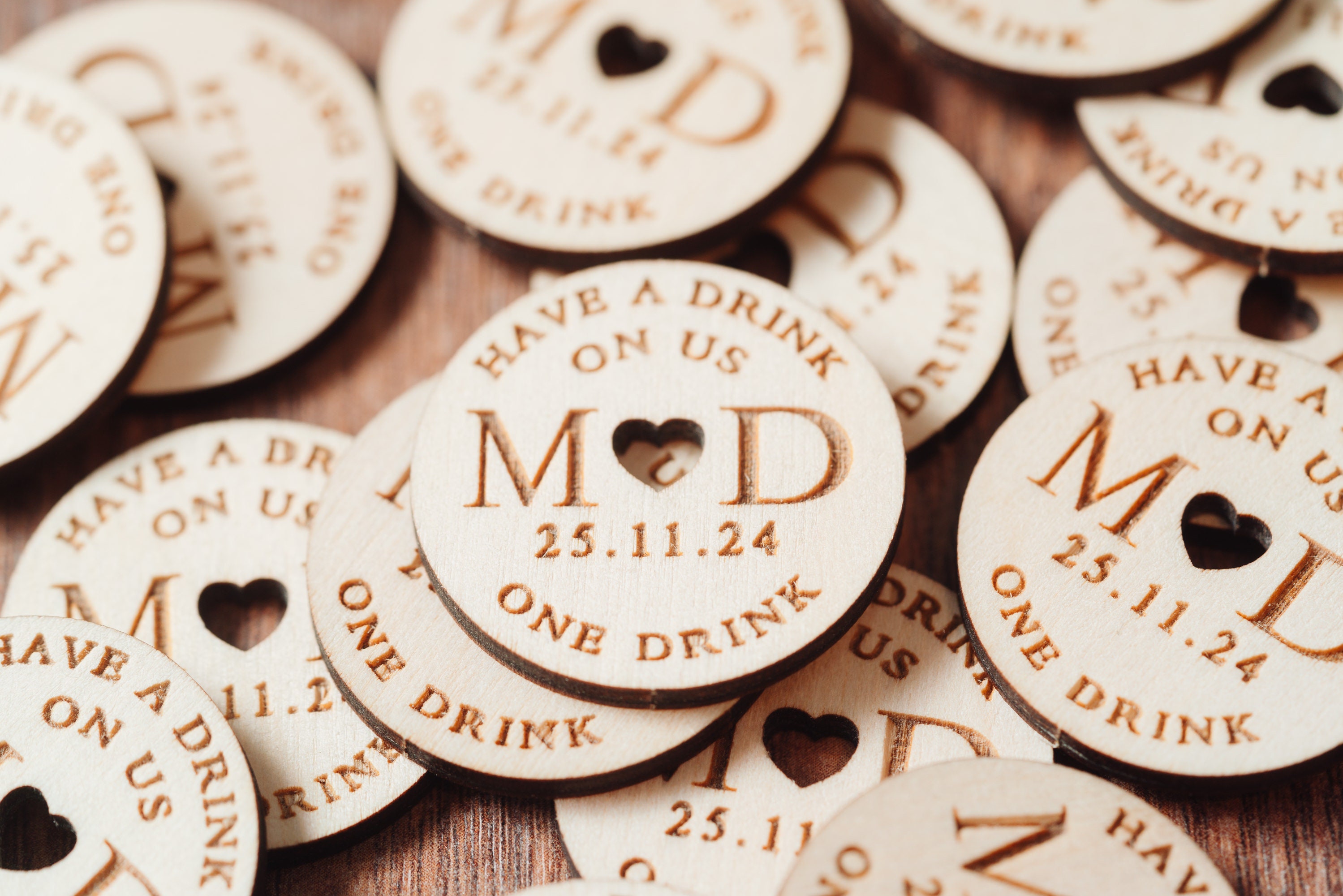 Wedding Drinks Tokens // Wedding Day Couple Initials and Date. - Etsy