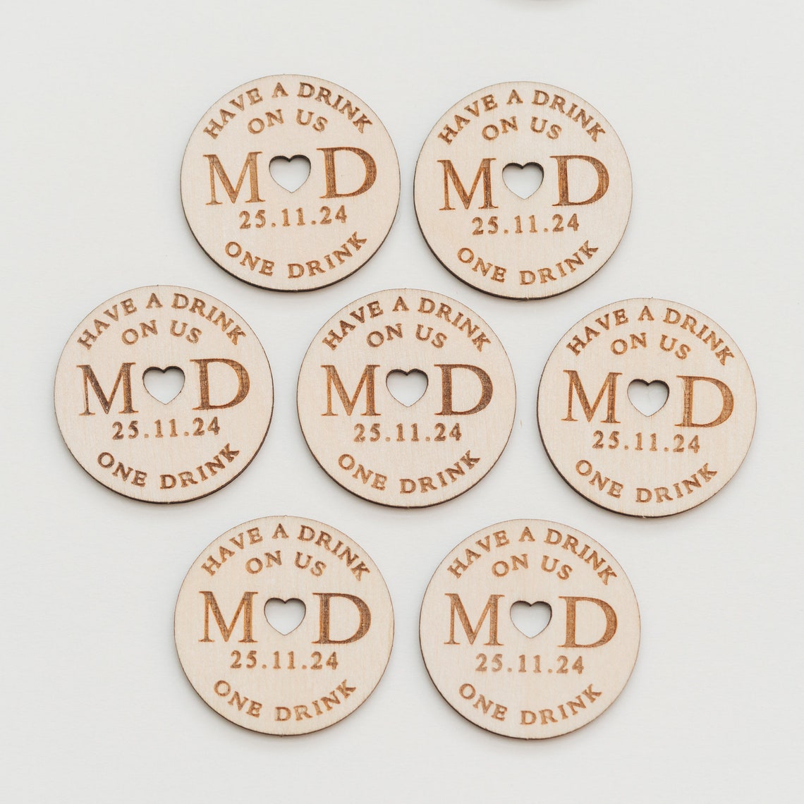 Wedding Drinks Tokens // Wedding Day Couple Initials and Date. - Etsy