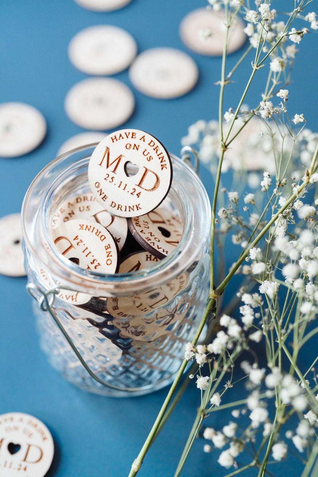 Wedding Drinks Tokens // Wedding Day Couple Initials and Date. Have a ...